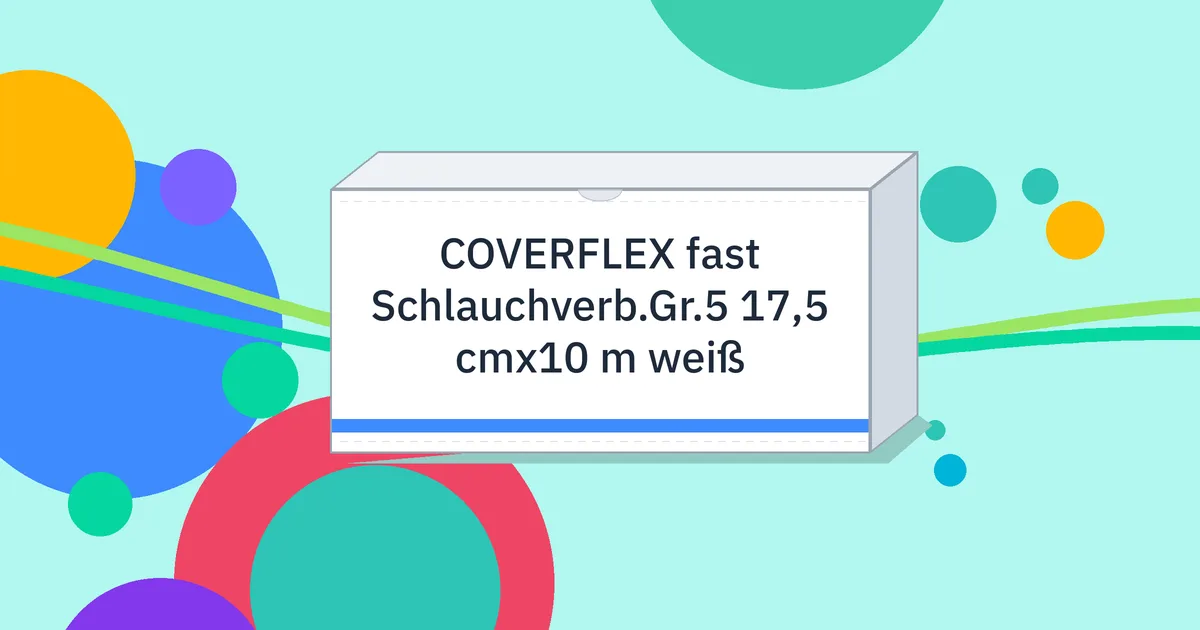 Symbolbild: Packung mit der Aufschrift COVERFLEX fast Schlauchverb.Gr.5 17,5 cmx10 m weiß (PZN 15372664) – Verfügbarkeit und Bezug in Apotheken in Frankfurt am Main