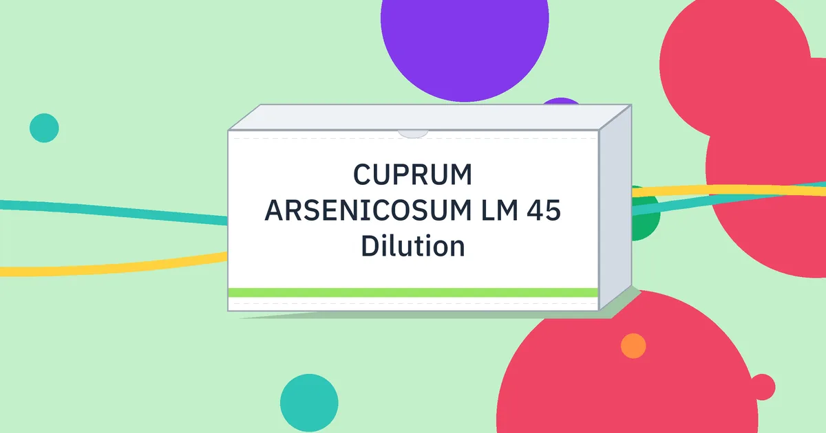 Symbolbild: Packung mit der Aufschrift CUPRUM ARSENICOSUM LM 45 Dilution (PZN 12837950) – Verfügbarkeit und Bezug in Apotheken in Frankfurt am Main