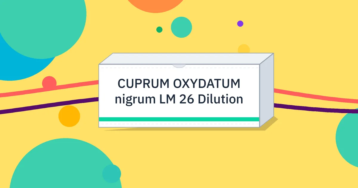 Symbolbild: Packung mit der Aufschrift CUPRUM OXYDATUM nigrum LM 26 Dilution (PZN 13458841) – Verfügbarkeit und Bezug in Apotheken in Frankfurt am Main