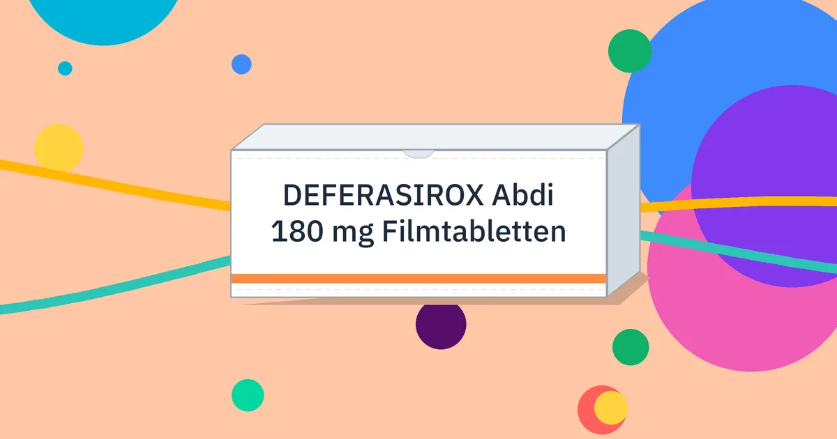 Symbolbild: Packung mit der Aufschrift DEFERASIROX Abdi 180 mg Filmtabletten (PZN 17874594) – Verfügbarkeit und Bezug in Apotheken in Frankfurt am Main