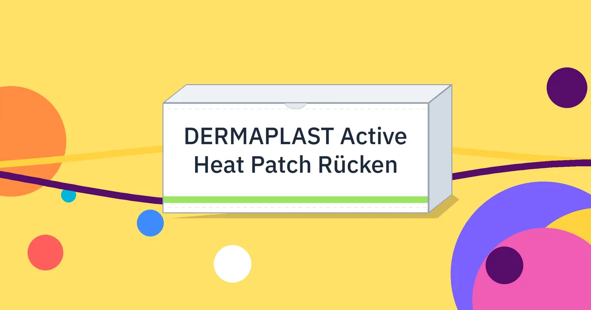 Symbolbild: Packung mit der Aufschrift DERMAPLAST Active Heat Patch Rücken (PZN 19453626) – Verfügbarkeit und Bezug in Apotheken in Frankfurt am Main