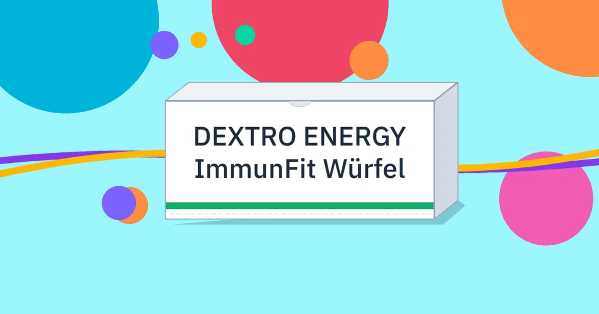 Symbolbild: Packung mit der Aufschrift DEXTRO ENERGY ImmunFit Würfel (PZN 17281776) – Verfügbarkeit und Bezug in Apotheken in Frankfurt am Main