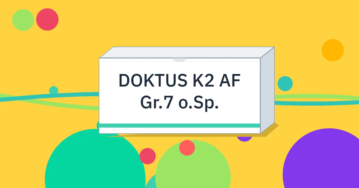Symbolbild: Packung mit der Aufschrift DOKTUS K2 AF Gr.7 o.Sp. (PZN 03309175) – Verfügbarkeit und Bezug in Apotheken in Frankfurt am Main