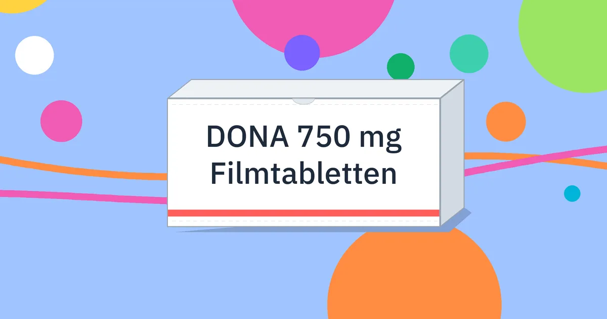 Symbolbild: Packung mit der Aufschrift DONA 750 mg Filmtabletten (PZN 09082519) – Verfügbarkeit und Bezug in Apotheken in Frankfurt am Main