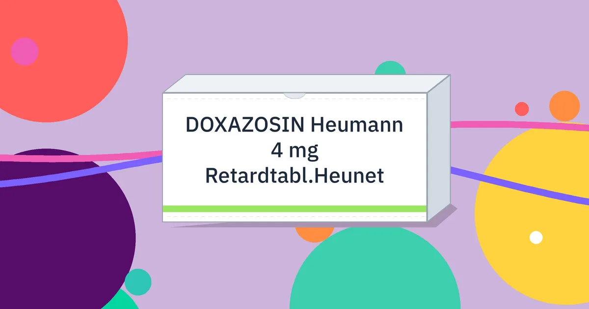 Symbolbild: Packung mit der Aufschrift DOXAZOSIN Heumann 4 mg Retardtabl.Heunet (PZN 05909873) – Verfügbarkeit und Bezug in Apotheken in Frankfurt am Main