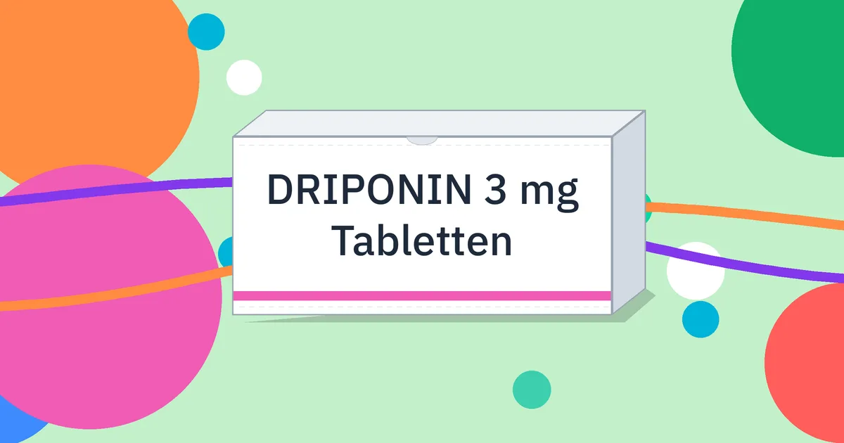 Symbolbild: Packung mit der Aufschrift DRIPONIN 3 mg Tabletten (PZN 19994836) – Verfügbarkeit und Bezug in Apotheken in Frankfurt am Main