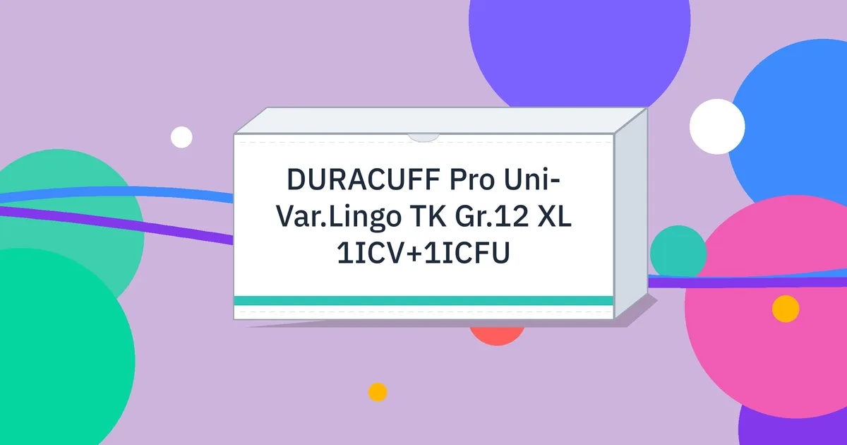 Symbolbild: Packung mit der Aufschrift DURACUFF Pro Uni-Var.Lingo TK Gr.12 XL 1ICV+1ICFU (PZN 19245879) – Verfügbarkeit und Bezug in Apotheken in Frankfurt am Main