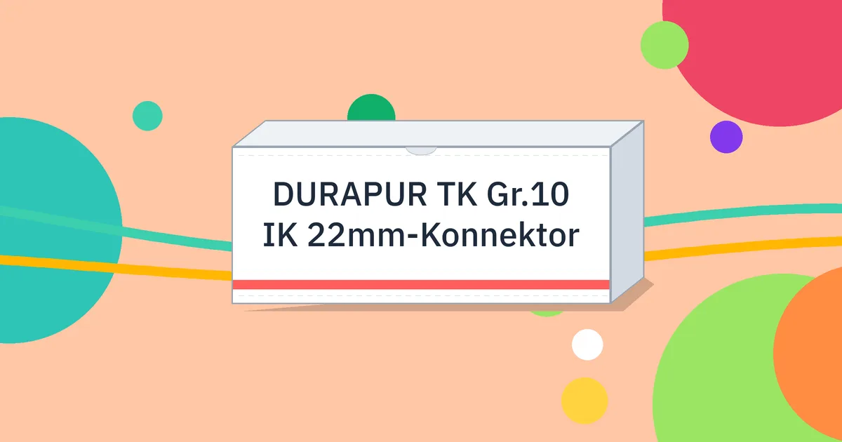 Symbolbild: Packung mit der Aufschrift DURAPUR TK Gr.10 IK 22mm-Konnektor (PZN 16030888) – Verfügbarkeit und Bezug in Apotheken in Frankfurt am Main