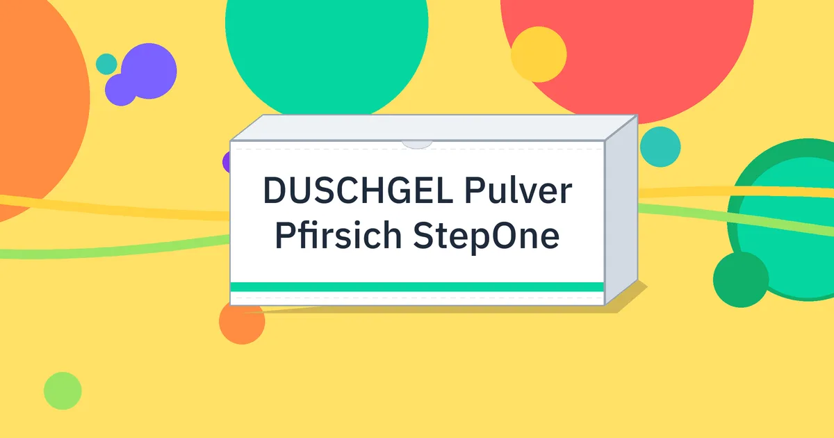 Symbolbild: Packung mit der Aufschrift DUSCHGEL Pulver Pfirsich StepOne (PZN 17430785) – Verfügbarkeit und Bezug in Apotheken in Frankfurt am Main