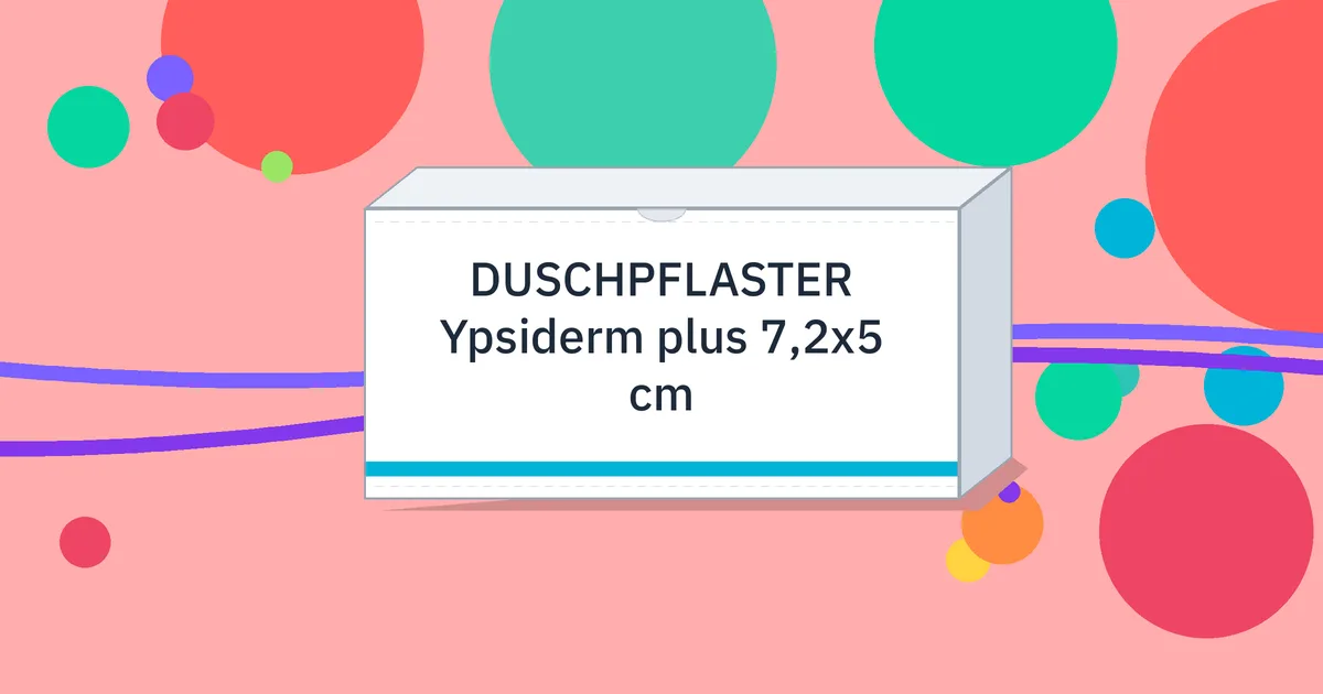 Symbolbild: Packung mit der Aufschrift DUSCHPFLASTER Ypsiderm plus 7,2x5 cm (PZN 15255148) – Verfügbarkeit und Bezug in Apotheken in Frankfurt am Main