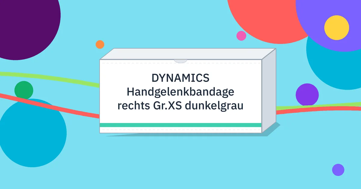 Symbolbild: Packung mit der Aufschrift DYNAMICS Handgelenkbandage rechts Gr.XS dunkelgrau (PZN 10633143) – Verfügbarkeit und Bezug in Apotheken in Frankfurt am Main