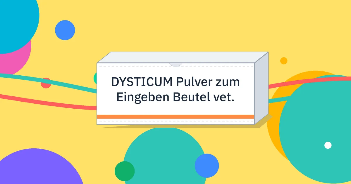 Symbolbild: Packung mit der Aufschrift DYSTICUM Pulver zum Eingeben Beutel vet. (PZN 16840050) – Verfügbarkeit und Bezug in Apotheken in Frankfurt am Main