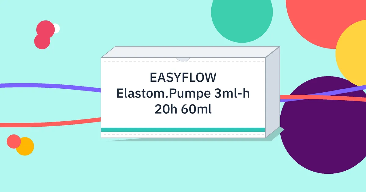 Symbolbild: Packung mit der Aufschrift EASYFLOW Elastom.Pumpe 3ml-h 20h 60ml (PZN 19789409) – Verfügbarkeit und Bezug in Apotheken in Frankfurt am Main