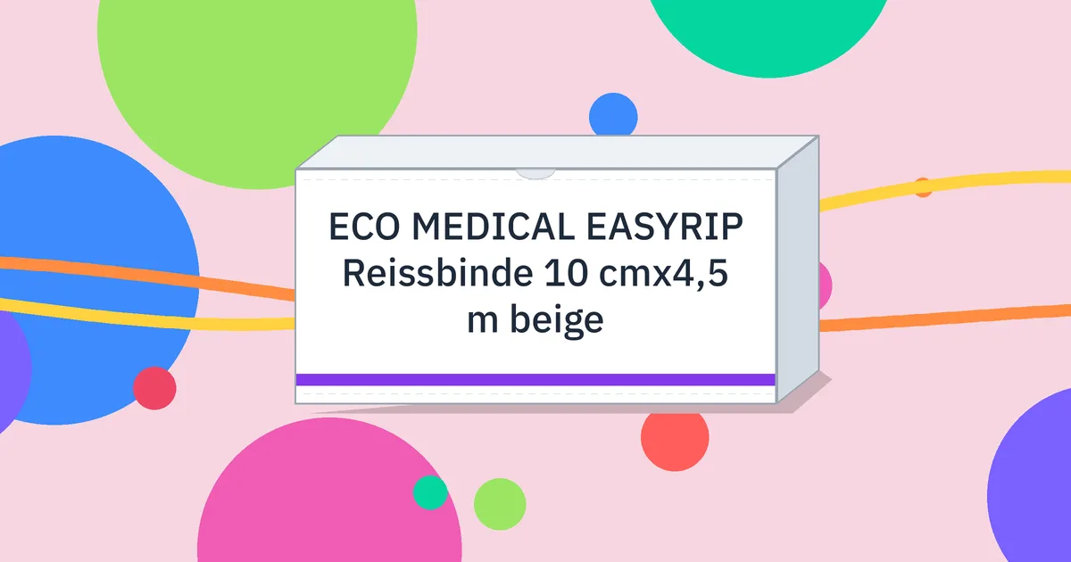 Symbolbild: Packung mit der Aufschrift ECO MEDICAL EASYRIP Reissbinde 10 cmx4,5 m beige (PZN 11142453) – Verfügbarkeit und Bezug in Apotheken in Frankfurt am Main