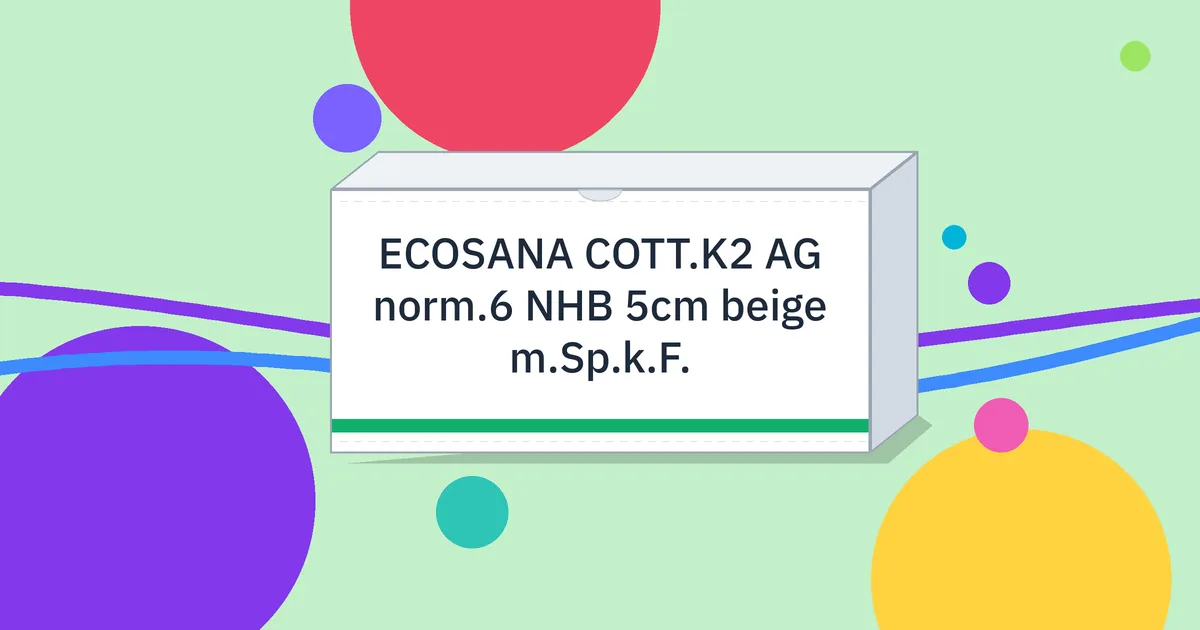 Symbolbild: Packung mit der Aufschrift ECOSANA COTT.K2 AG norm.6 NHB 5cm beige m.Sp.k.F. (PZN 16950761) – Verfügbarkeit und Bezug in Apotheken in Frankfurt am Main