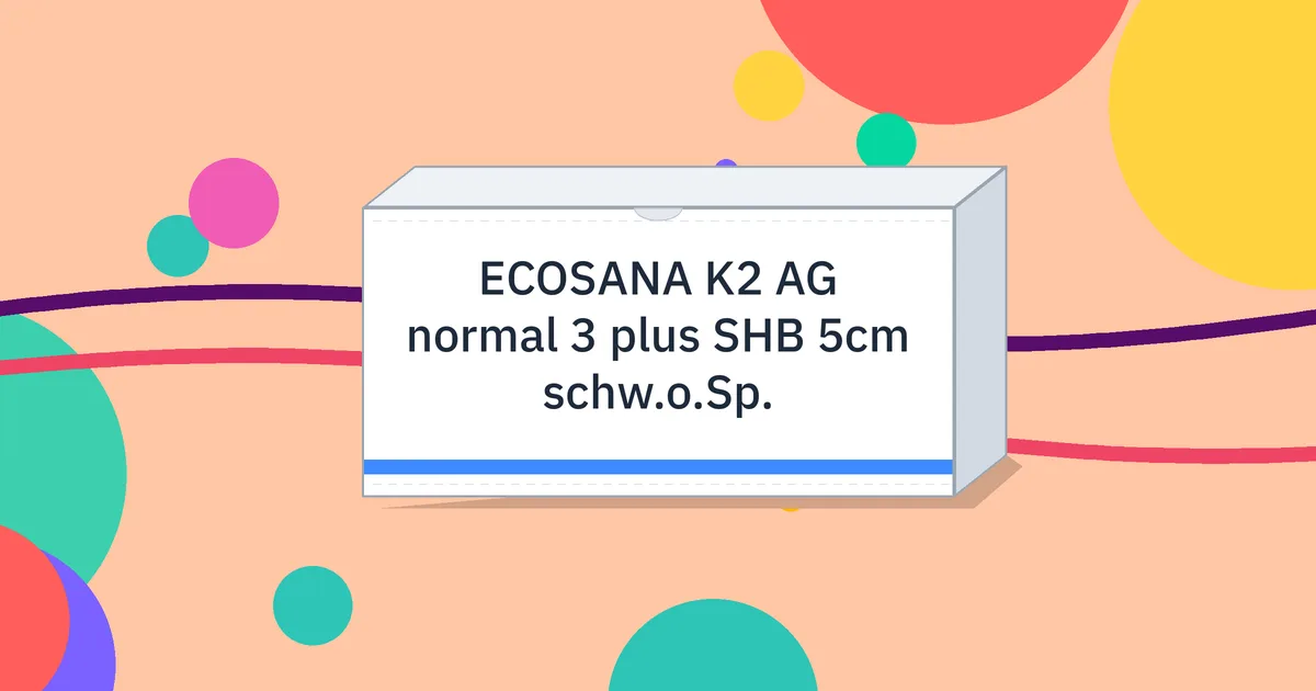 Symbolbild: Packung mit der Aufschrift ECOSANA K2 AG normal 3 plus SHB 5cm schw.o.Sp. (PZN 01410409) – Verfügbarkeit und Bezug in Apotheken in Frankfurt am Main
