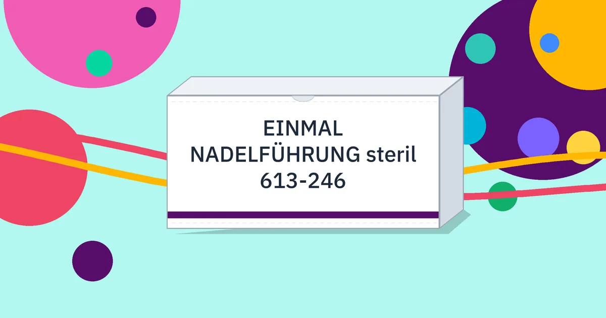 Symbolbild: Packung mit der Aufschrift EINMAL NADELFÜHRUNG steril 613-246 (PZN 16258367) – Verfügbarkeit und Bezug in Apotheken in Frankfurt am Main