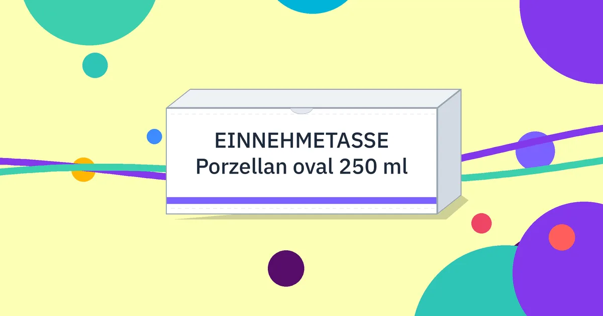 Symbolbild: Packung mit der Aufschrift EINNEHMETASSE Porzellan oval 250 ml (PZN 01726414) – Verfügbarkeit und Bezug in Apotheken in Frankfurt am Main
