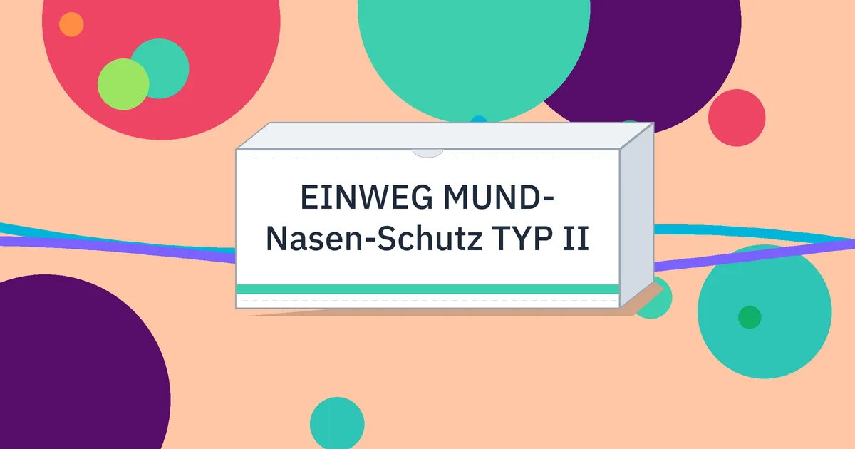 Symbolbild: Packung mit der Aufschrift EINWEG MUND-Nasen-Schutz TYP II (PZN 16889889) – Verfügbarkeit und Bezug in Apotheken in Frankfurt am Main
