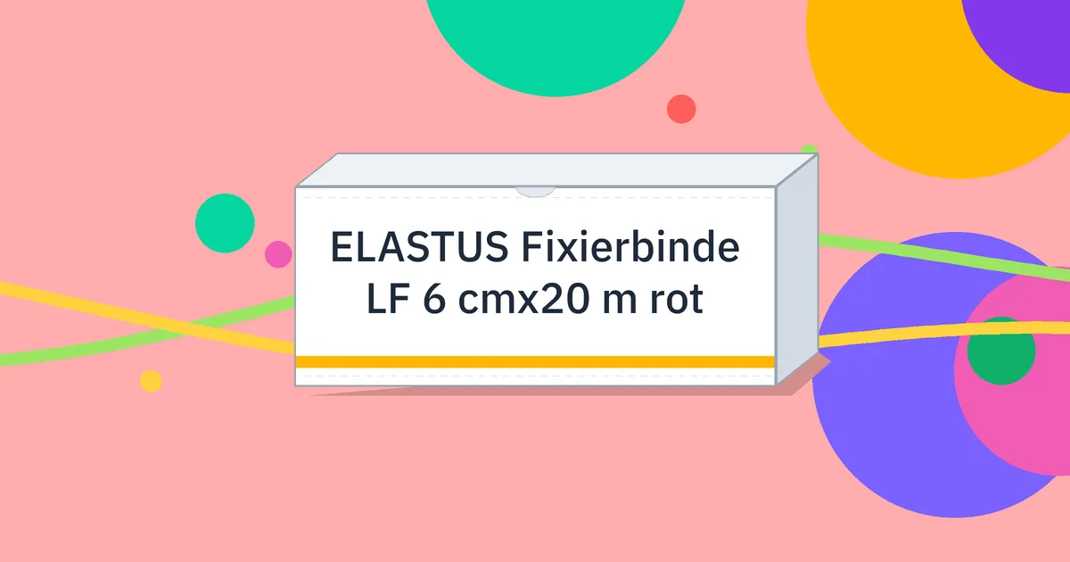 Symbolbild: Packung mit der Aufschrift ELASTUS Fixierbinde LF 6 cmx20 m rot (PZN 12855273) – Verfügbarkeit und Bezug in Apotheken in Frankfurt am Main