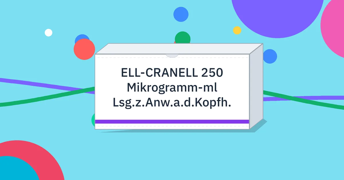 Symbolbild: Packung mit der Aufschrift ELL-CRANELL 250 Mikrogramm-ml Lsg.z.Anw.a.d.Kopfh. (PZN 20842971) – Verfügbarkeit und Bezug in Apotheken in Frankfurt am Main