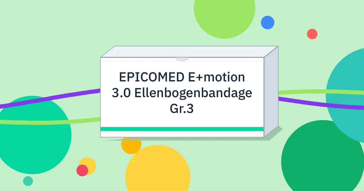 Symbolbild: Packung mit der Aufschrift EPICOMED E+motion 3.0 Ellenbogenbandage Gr.3 (PZN 19369630) – Verfügbarkeit und Bezug in Apotheken in Frankfurt am Main