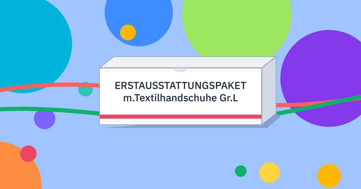 Symbolbild: Packung mit der Aufschrift ERSTAUSSTATTUNGSPAKET m.Textilhandschuhe Gr.L (PZN 14409856) – Verfügbarkeit und Bezug in Apotheken in Frankfurt am Main