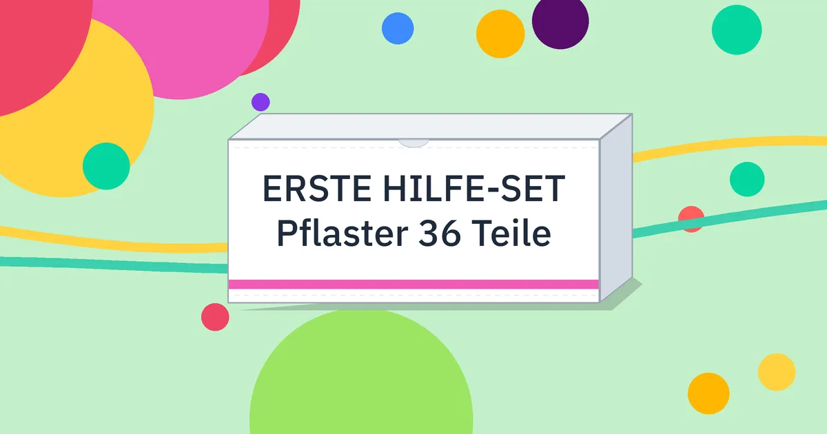 Symbolbild: Packung mit der Aufschrift ERSTE HILFE-SET Pflaster 36 Teile (PZN 13584089) – Verfügbarkeit und Bezug in Apotheken in Frankfurt am Main