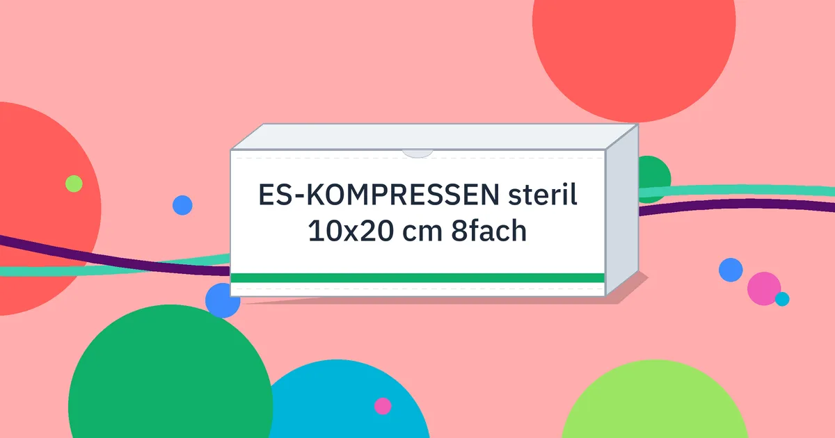 Symbolbild: Packung mit der Aufschrift ES-KOMPRESSEN steril 10x20 cm 8fach (PZN 16205170) – Verfügbarkeit und Bezug in Apotheken in Frankfurt am Main