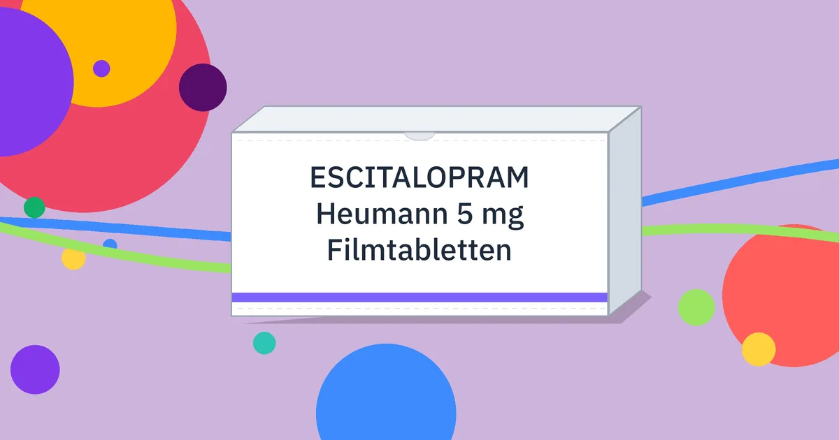 Symbolbild: Packung mit der Aufschrift ESCITALOPRAM Heumann 5 mg Filmtabletten (PZN 11101856) – Verfügbarkeit und Bezug in Apotheken in Frankfurt am Main