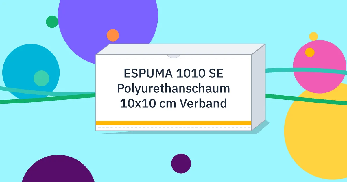 Symbolbild: Packung mit der Aufschrift ESPUMA 1010 SE Polyurethanschaum 10x10 cm Verband (PZN 20779971) – Verfügbarkeit und Bezug in Apotheken in Frankfurt am Main