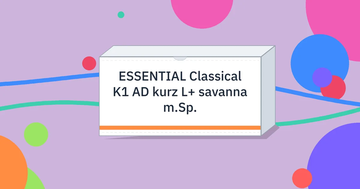 Symbolbild: Packung mit der Aufschrift ESSENTIAL Classical K1 AD kurz L+ savanna m.Sp. (PZN 17000056) – Verfügbarkeit und Bezug in Apotheken in Frankfurt am Main
