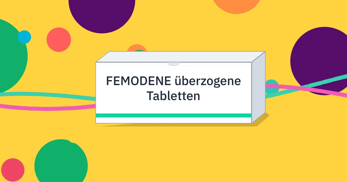 Symbolbild: Packung mit der Aufschrift FEMODENE überzogene Tabletten (PZN 08890246) – Verfügbarkeit und Bezug in Apotheken in Frankfurt am Main