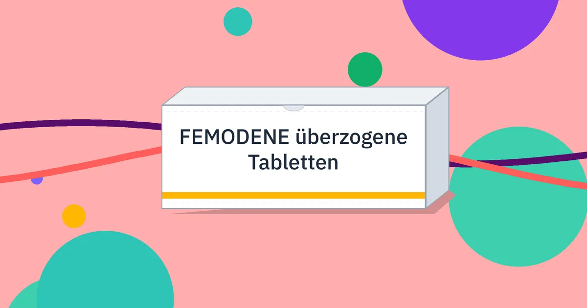 Symbolbild: Packung mit der Aufschrift FEMODENE überzogene Tabletten (PZN 08890252) – Verfügbarkeit und Bezug in Apotheken in Frankfurt am Main