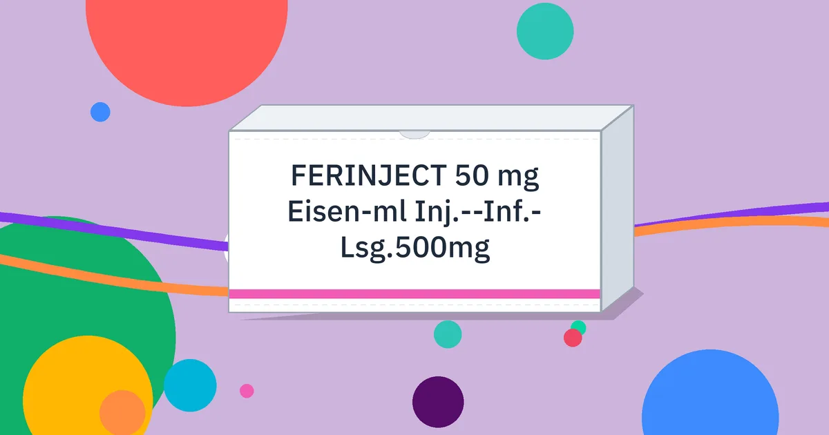 Symbolbild: Packung mit der Aufschrift FERINJECT 50 mg Eisen-ml Inj.--Inf.-Lsg.500mg (PZN 09942962) – Verfügbarkeit und Bezug in Apotheken in Frankfurt am Main