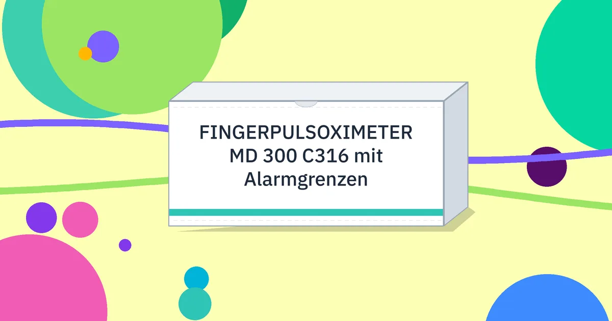 Symbolbild: Packung mit der Aufschrift FINGERPULSOXIMETER MD 300 C316 mit Alarmgrenzen (PZN 09706575) – Verfügbarkeit und Bezug in Apotheken in Frankfurt am Main