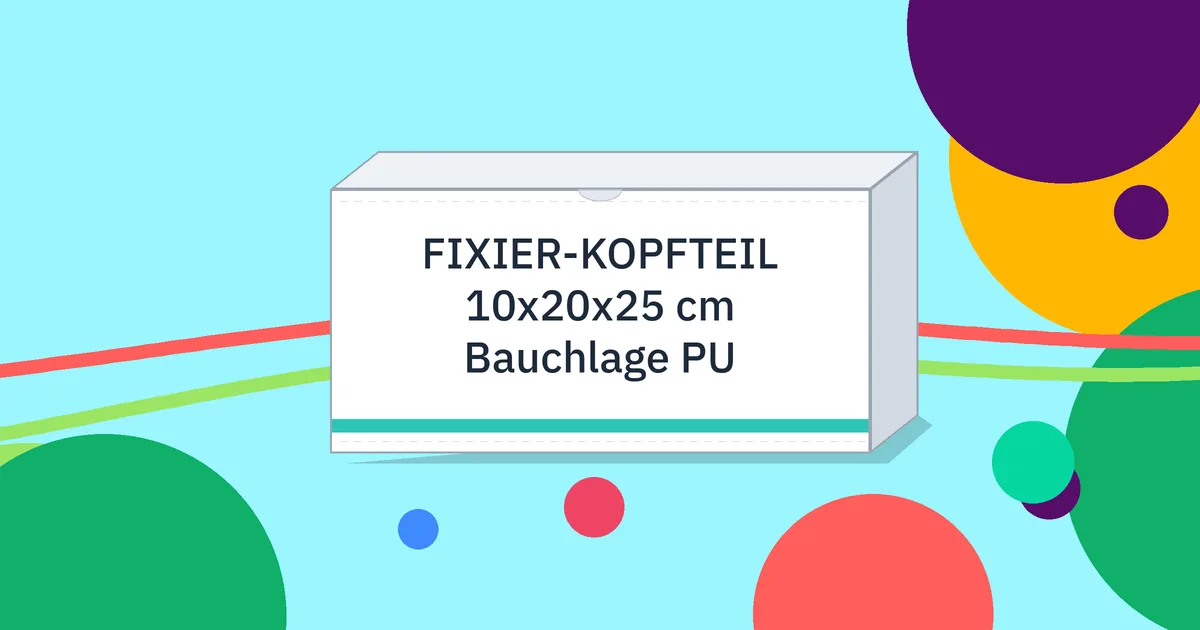 Symbolbild: Packung mit der Aufschrift FIXIER-KOPFTEIL 10x20x25 cm Bauchlage PU (PZN 16600512) – Verfügbarkeit und Bezug in Apotheken in Frankfurt am Main