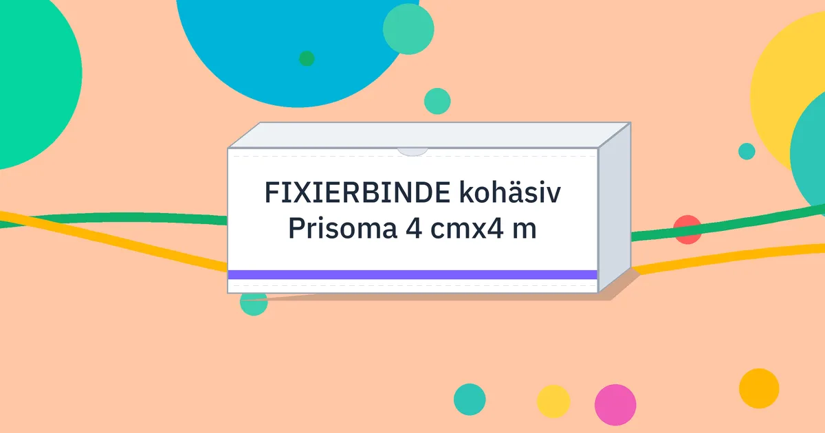 Symbolbild: Packung mit der Aufschrift FIXIERBINDE kohäsiv Prisoma 4 cmx4 m (PZN 18714361) – Verfügbarkeit und Bezug in Apotheken in Frankfurt am Main