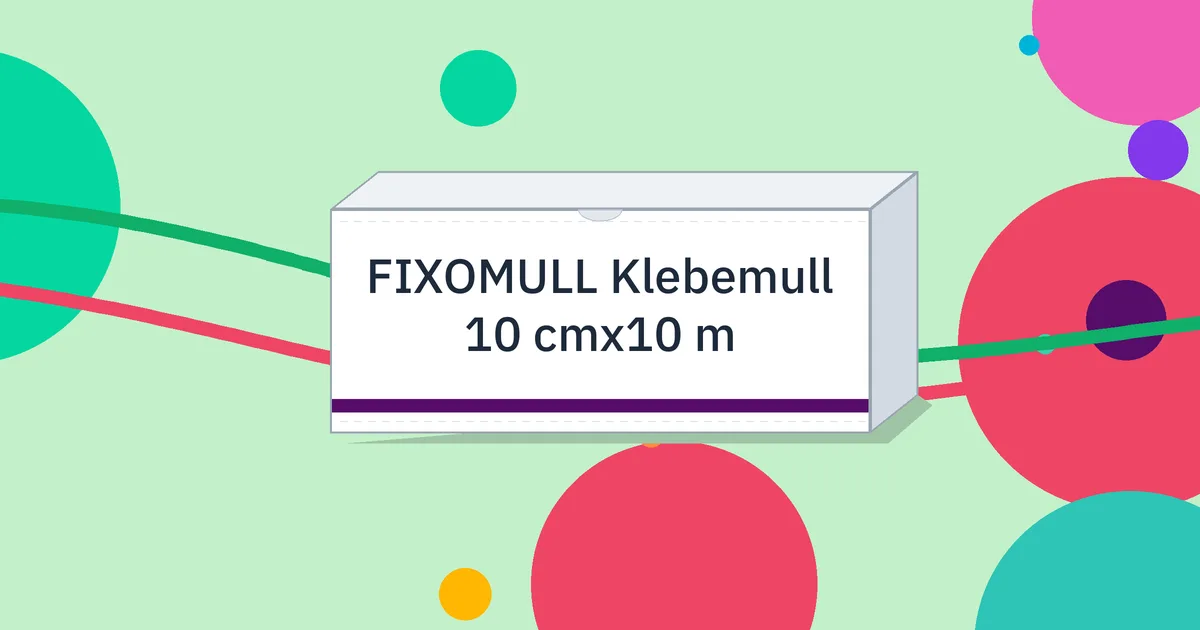 Symbolbild: Packung mit der Aufschrift FIXOMULL Klebemull 10 cmx10 m (PZN 11690841) – Verfügbarkeit und Bezug in Apotheken in Frankfurt am Main
