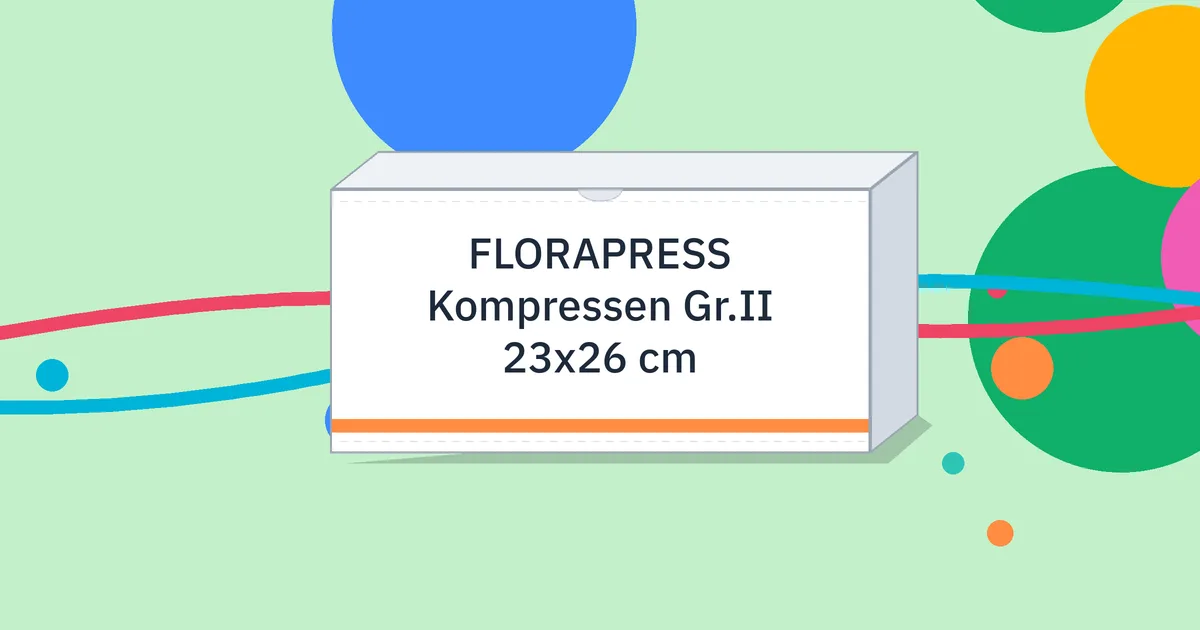 Symbolbild: Packung mit der Aufschrift FLORAPRESS Kompressen Gr.II 23x26 cm (PZN 02477901) – Verfügbarkeit und Bezug in Apotheken in Frankfurt am Main