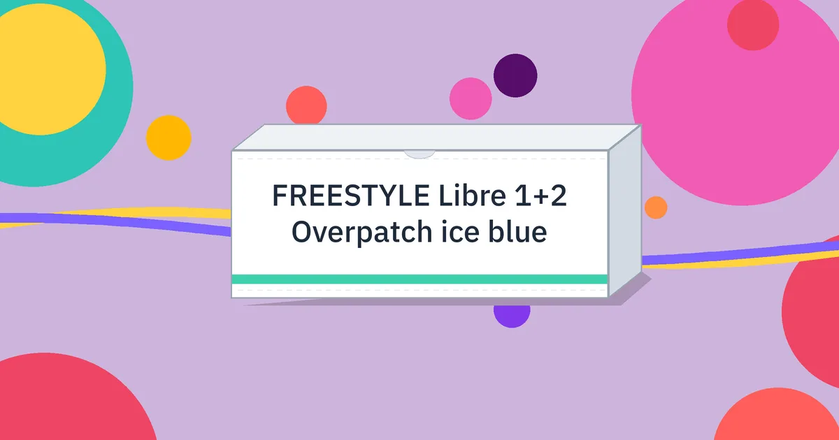 Symbolbild: Packung mit der Aufschrift FREESTYLE Libre 1+2 Overpatch ice blue (PZN 19864571) – Verfügbarkeit und Bezug in Apotheken in Frankfurt am Main