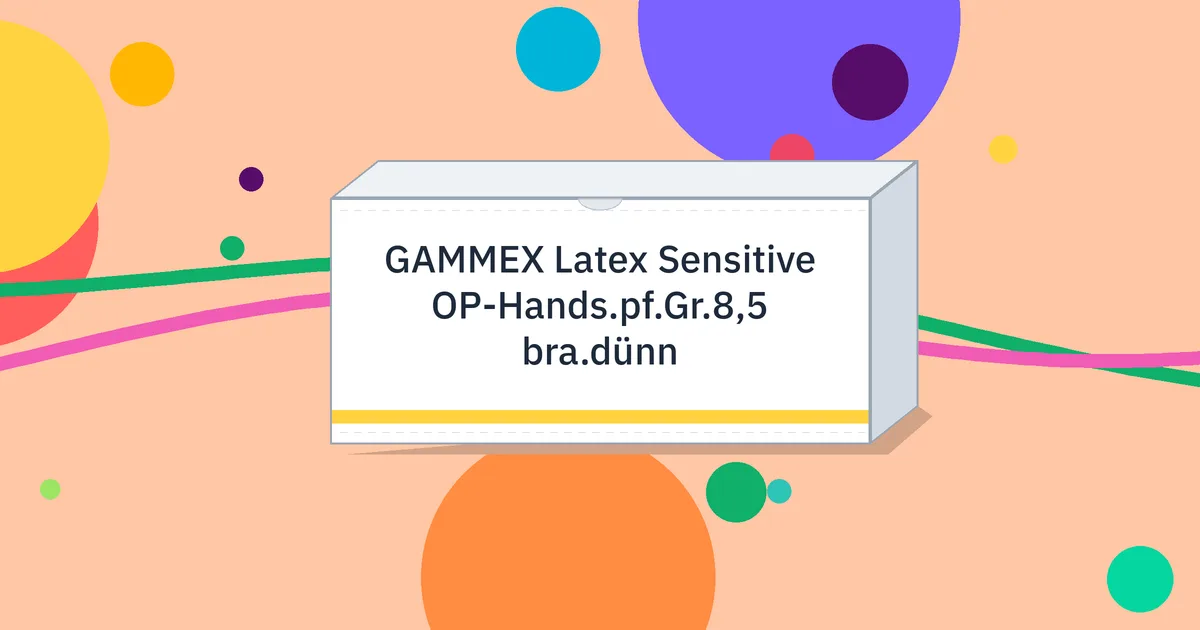 Symbolbild: Packung mit der Aufschrift GAMMEX Latex Sensitive OP-Hands.pf.Gr.8,5 bra.dünn (PZN 11237768) – Verfügbarkeit und Bezug in Apotheken in Frankfurt am Main