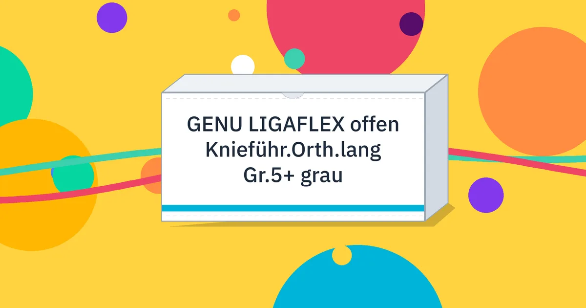 Symbolbild: Packung mit der Aufschrift GENU LIGAFLEX offen Knieführ.Orth.lang Gr.5+ grau (PZN 14309008) – Verfügbarkeit und Bezug in Apotheken in Frankfurt am Main