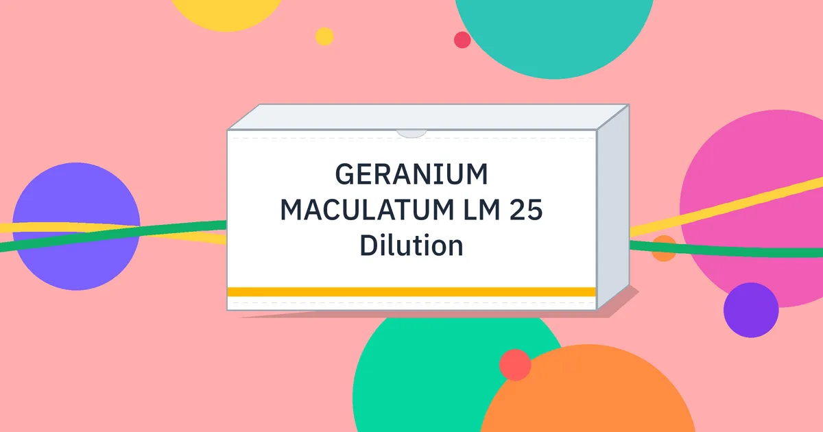 Symbolbild: Packung mit der Aufschrift GERANIUM MACULATUM LM 25 Dilution (PZN 12876832) – Verfügbarkeit und Bezug in Apotheken in Frankfurt am Main