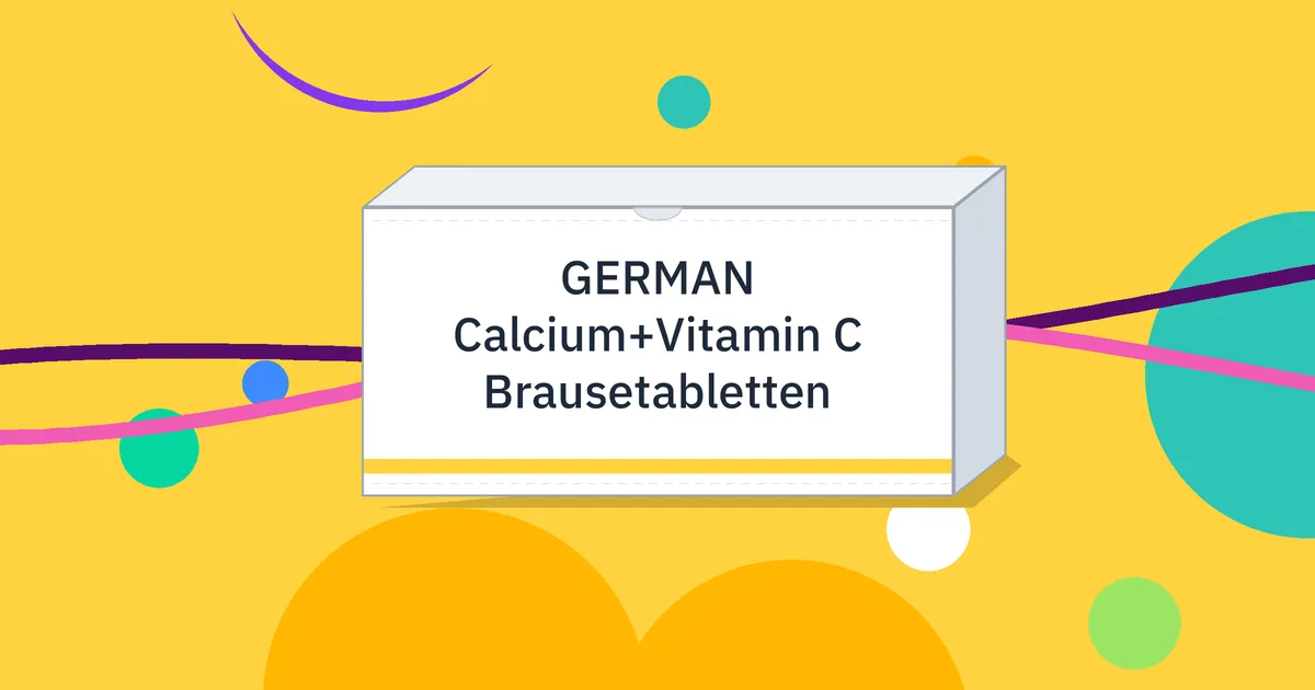 Symbolbild: Packung mit der Aufschrift GERMAN Calcium+Vitamin C Brausetabletten (PZN 07678768) – Verfügbarkeit und Bezug in Apotheken in Frankfurt am Main