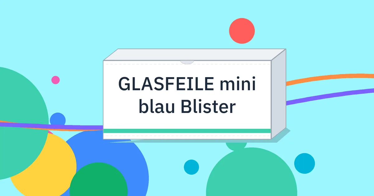 Symbolbild: Packung mit der Aufschrift GLASFEILE mini blau Blister (PZN 10350155) – Verfügbarkeit und Bezug in Apotheken in Frankfurt am Main