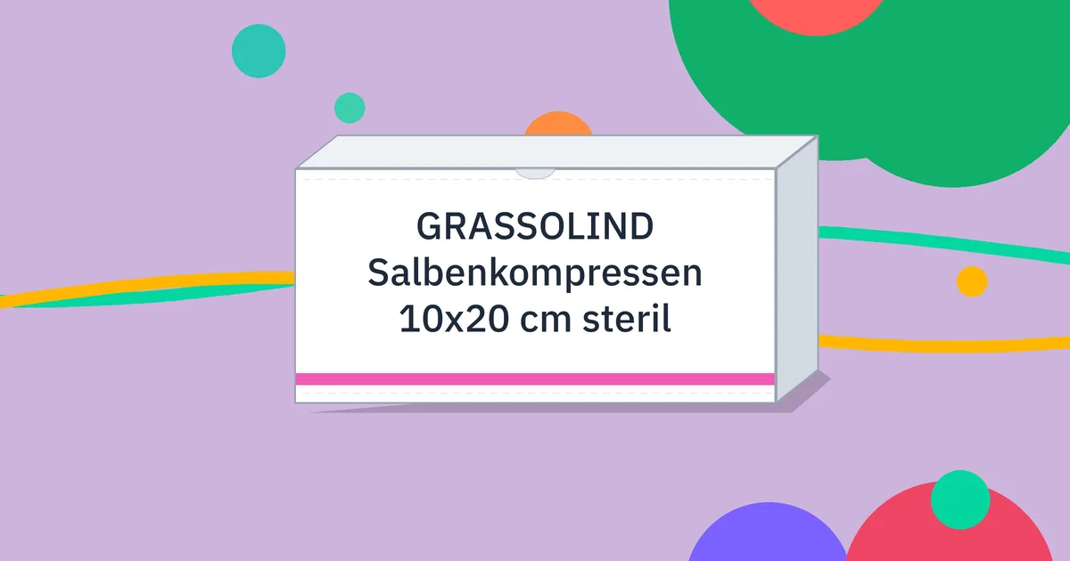 Symbolbild: Packung mit der Aufschrift GRASSOLIND Salbenkompressen 10x20 cm steril (PZN 04460394) – Verfügbarkeit und Bezug in Apotheken in Frankfurt am Main