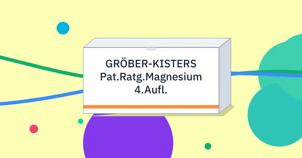 Symbolbild: Packung mit der Aufschrift GRÖBER-KISTERS Pat.Ratg.Magnesium 4.Aufl. (PZN 19825111) – Verfügbarkeit und Bezug in Apotheken in Frankfurt am Main