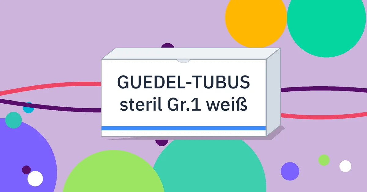 Symbolbild: Packung mit der Aufschrift GUEDEL-TUBUS steril Gr.1 weiß (PZN 13833049) – Verfügbarkeit und Bezug in Apotheken in Frankfurt am Main