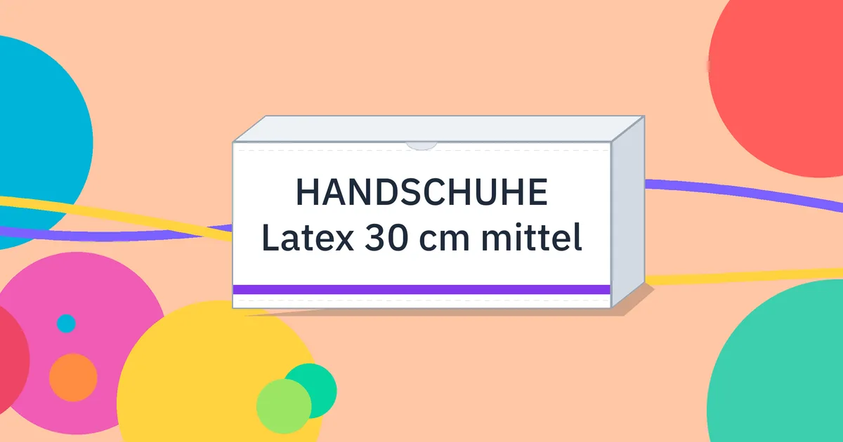 Symbolbild: Packung mit der Aufschrift HANDSCHUHE Latex 30 cm mittel (PZN 09287434) – Verfügbarkeit und Bezug in Apotheken in Frankfurt am Main